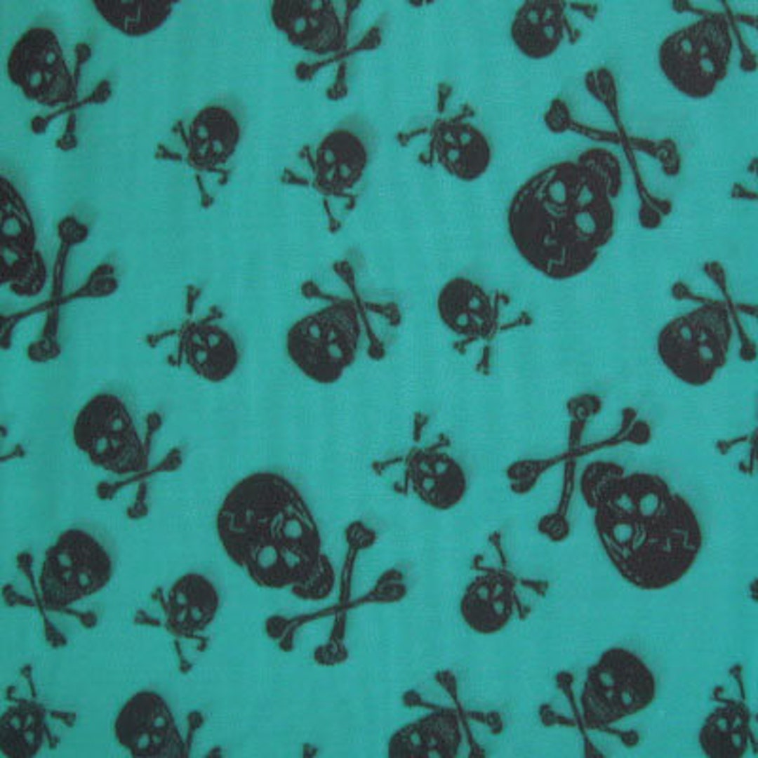 Skulls and Bones Printed on Poly Mesh Fabric (turquoise) | (4 Way ...