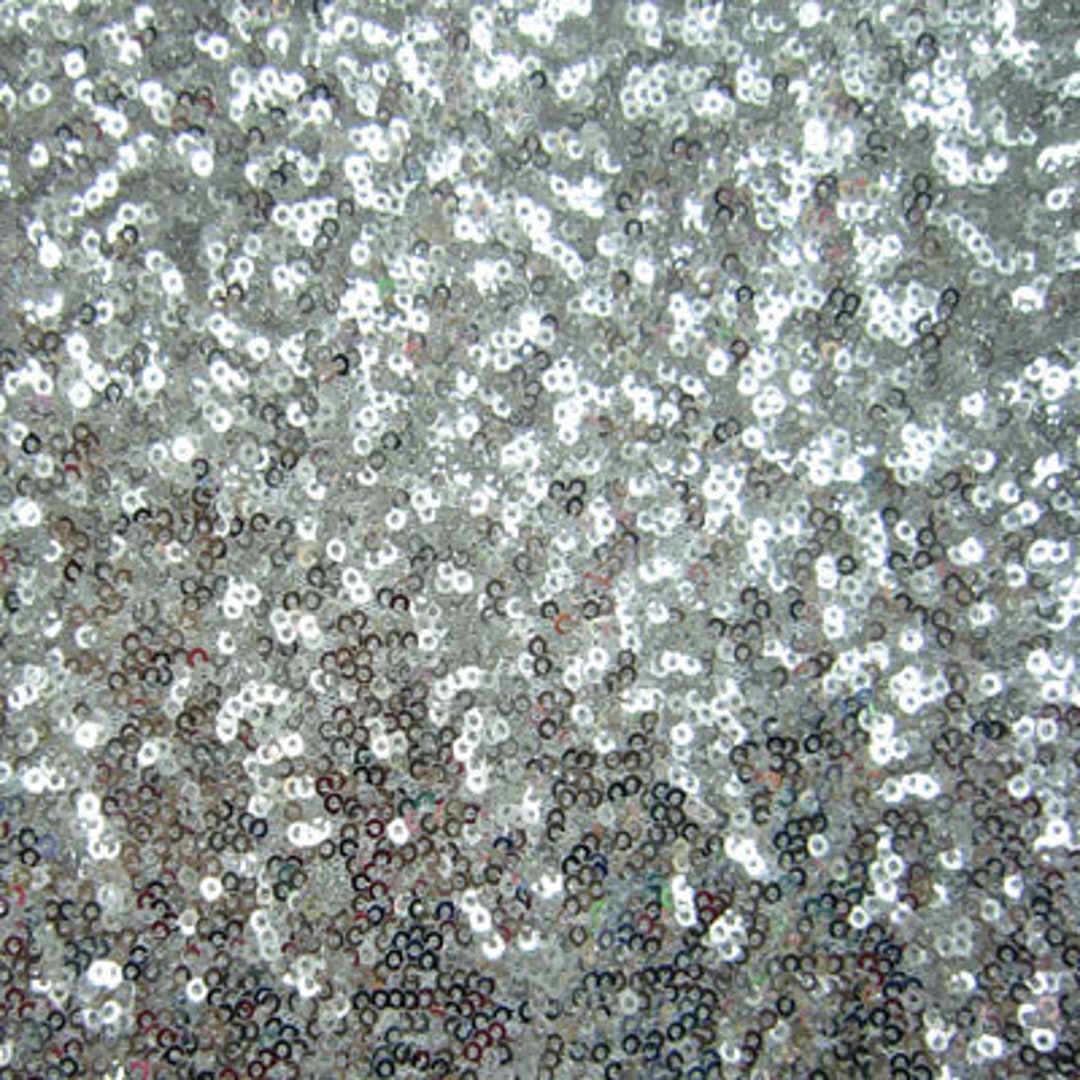 2mm Sequins on Poly Mesh Fabric (silver/white) | (2 Way Stretch/per ...