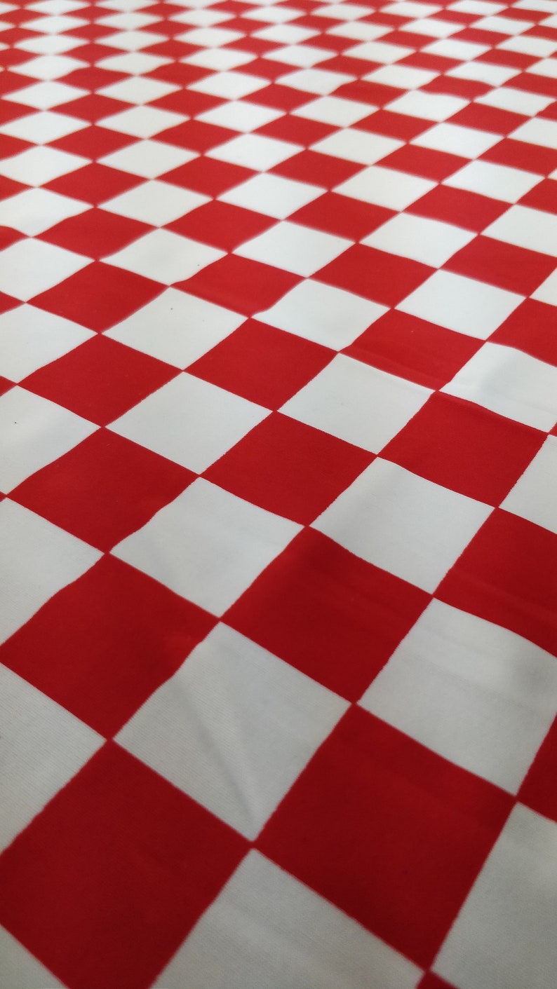 Checkerboard Print (1x1) on Nylon Spandex Fabric (red/white) | (4 Way ...