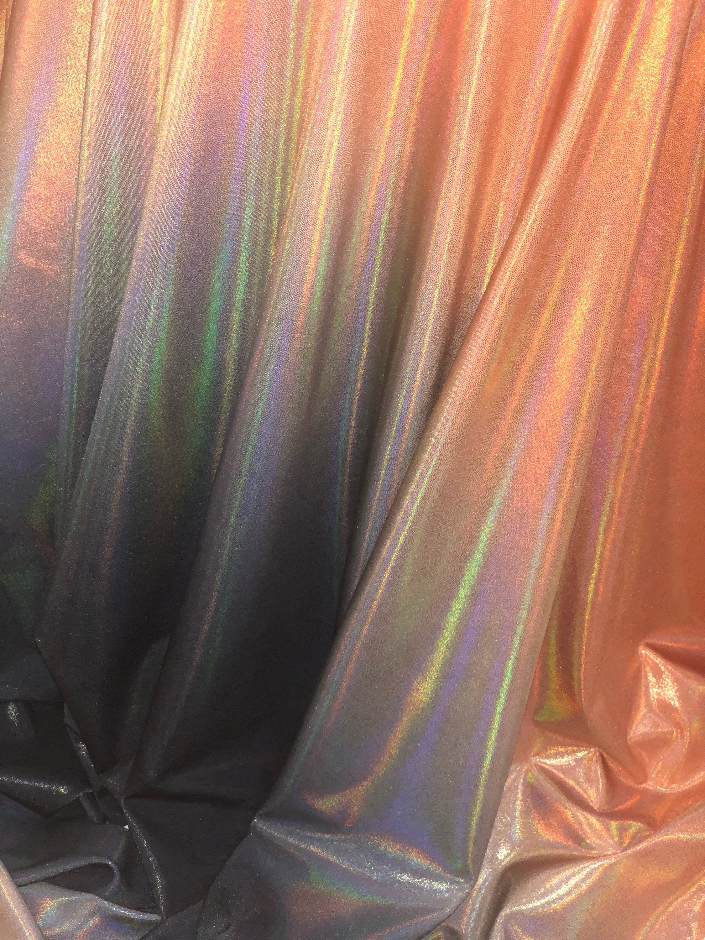 Ombre Print Holographic Mirror Foil Fabric (black/neon Orange) | (4 Way ...