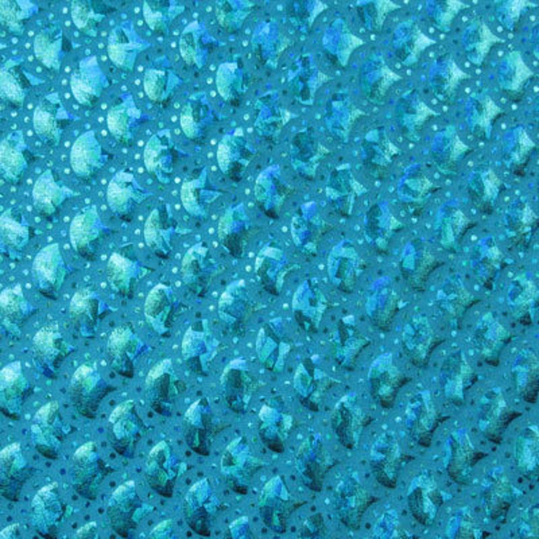 Turquoise Mermaid Fish Scale on Hologram Foil Spandex W/ Dots Fabric ...