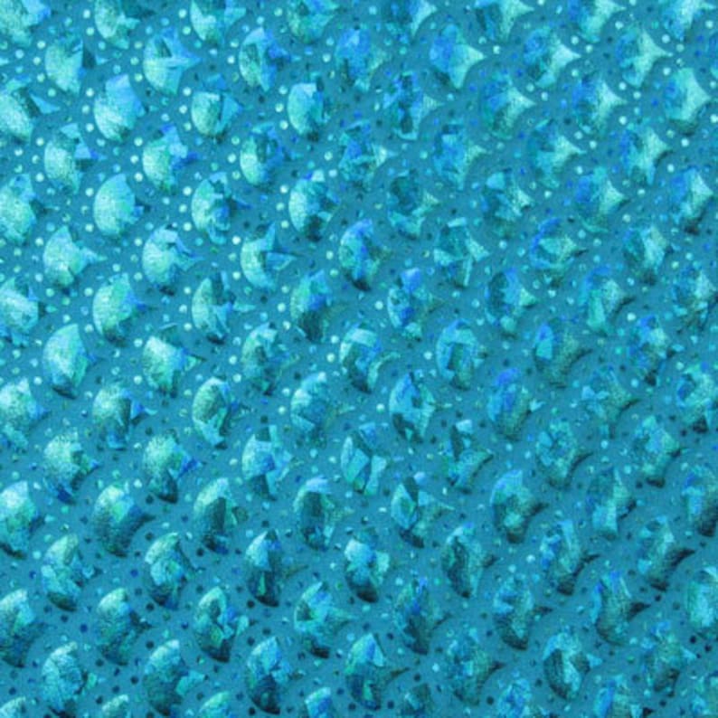 Turquoise Mermaid Fish Scale on Hologram Foil Spandex W/ Dots Fabric ...