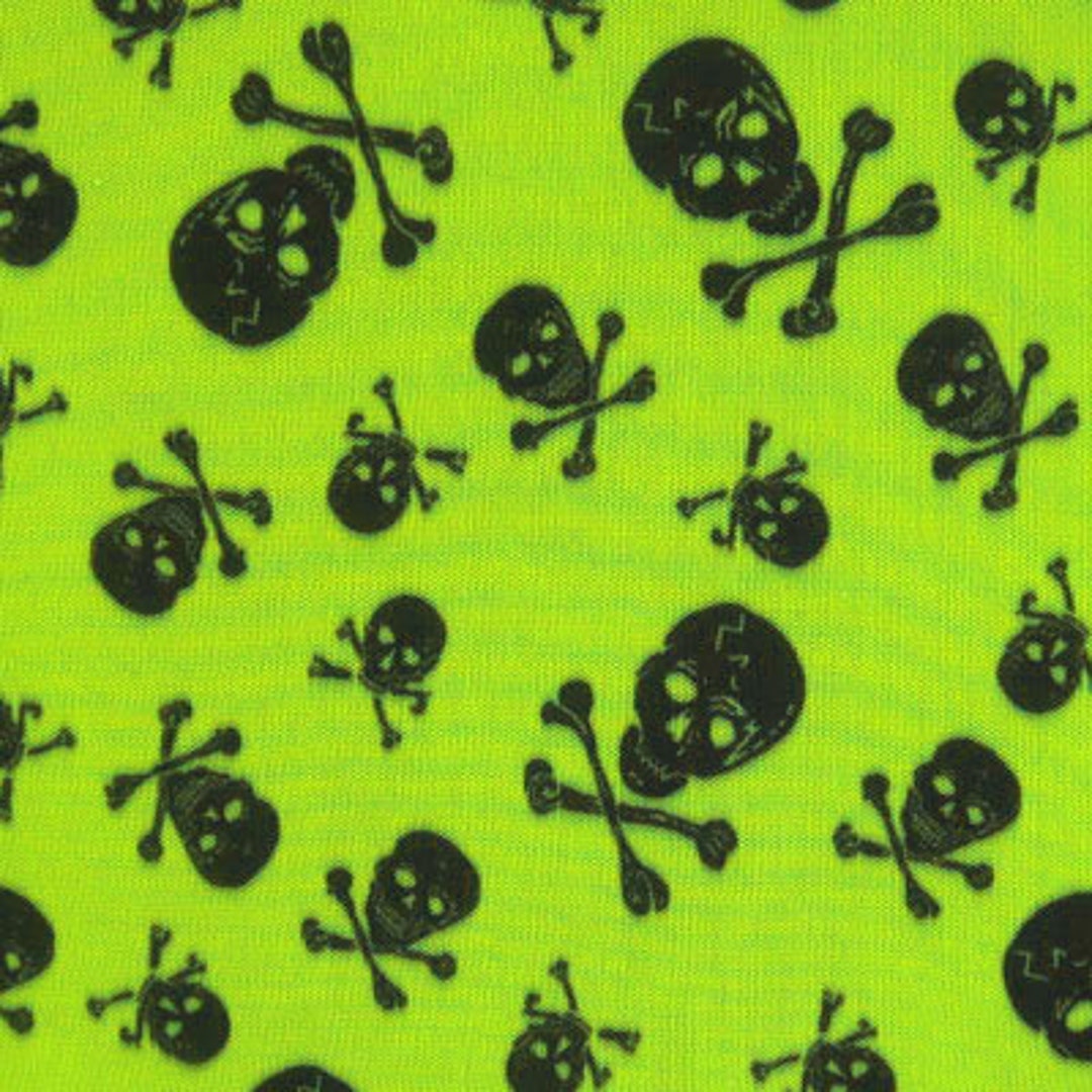 Skulls and Bones Printed on Poly Mesh Fabric (neon Yellow) | (4 Way ...