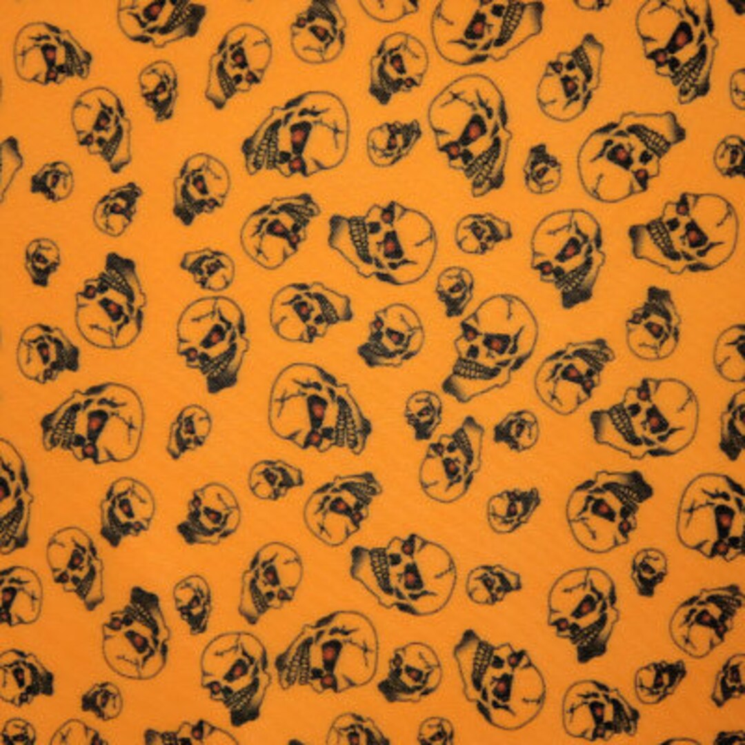 Skulls Printed on Poly Mesh Fabric (neon Orange) | (4 Way Stretch/per ...