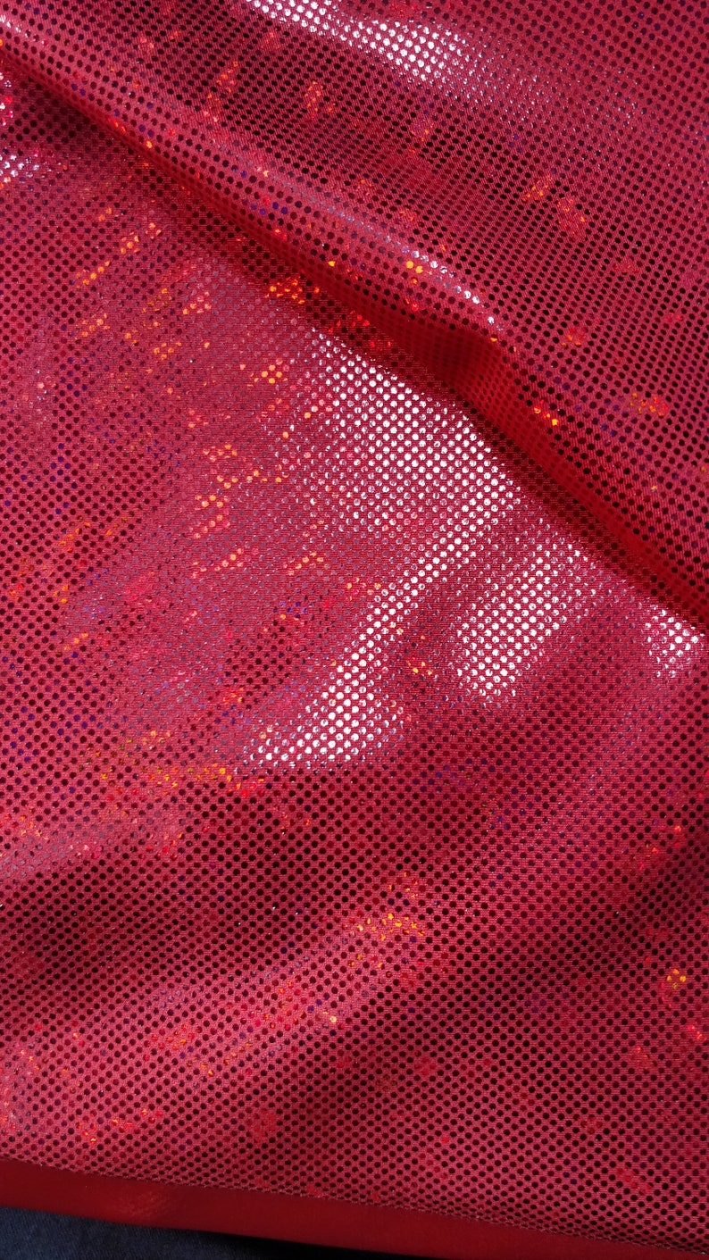 Red Shattered Glass W/ Holographic Foil Spandex Fabric | (4 Way Stretch ...
