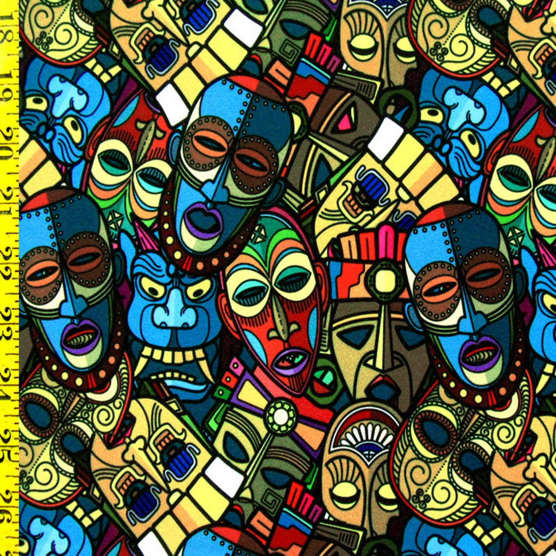 Tribal African Mask Print on Poly Spandex Fabric | (4 Way Stretch/per ...