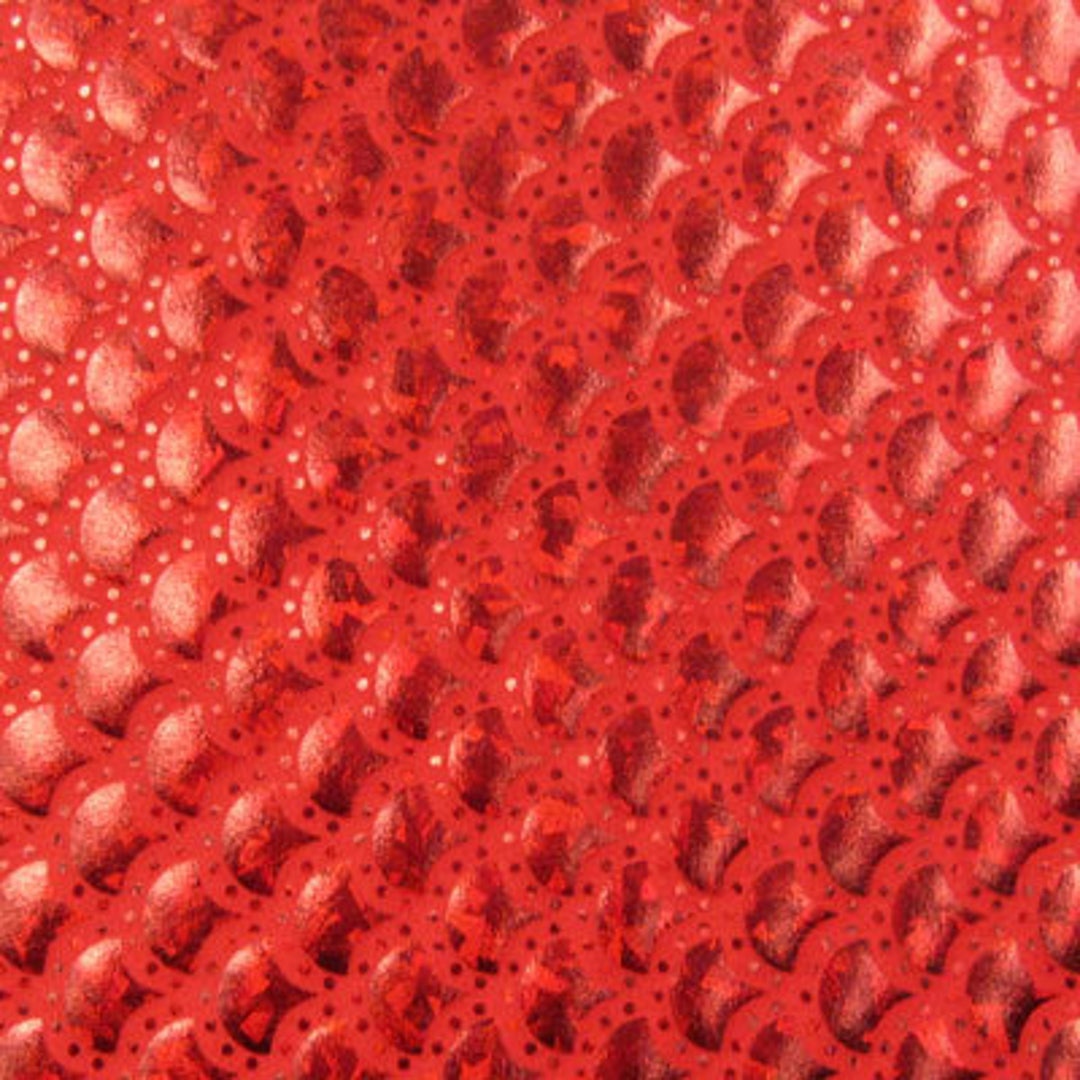 Red Mermaid Fish Scale on Hologram Foil Spandex W/ Dot Patterns Fabric ...