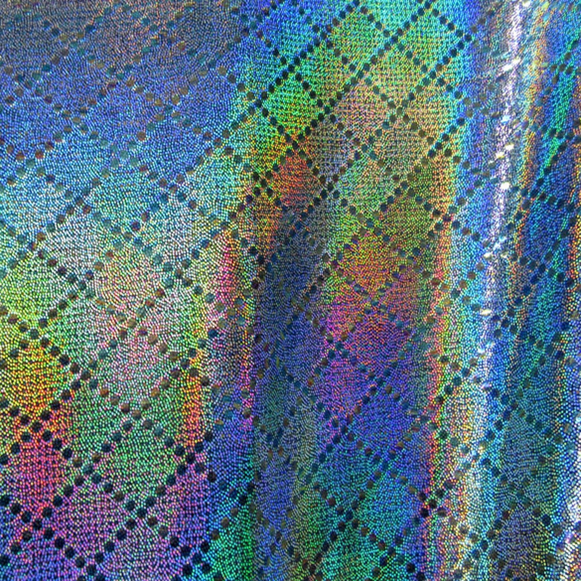 Diamond Print With Silver Holographic Foil Print on Poly Spandex Fabric ...