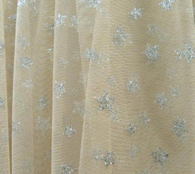 Sparking Metallic Glitter Stars on Stretch Mesh Fabric | Multiple ...