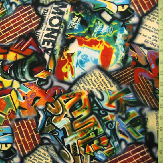 Graffiti Print on Poly Spandex Fabric 4 Way Stretch/per | Etsy