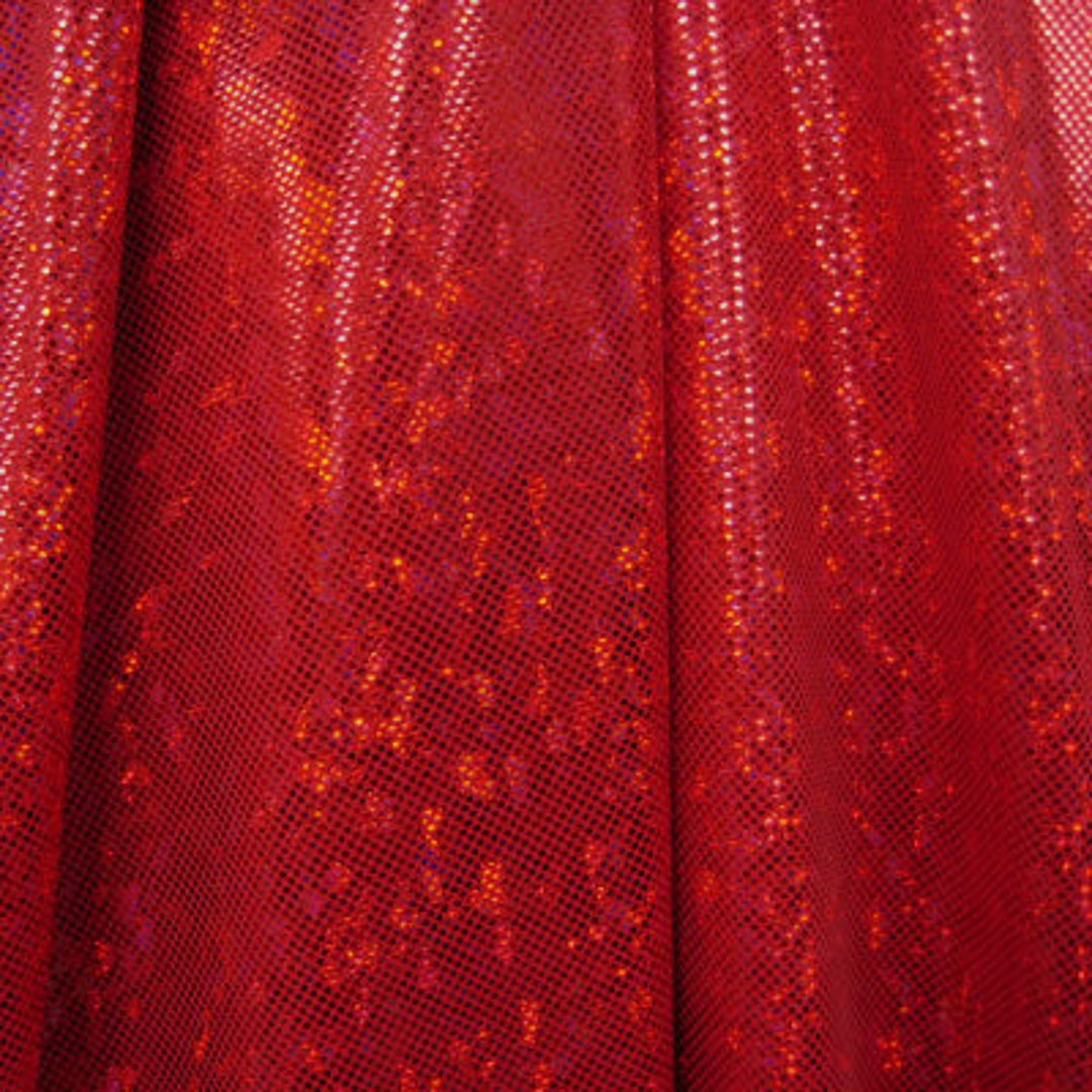 Red Shattered Glass W/ Holographic Foil Spandex Fabric | (4 Way Stretch ...