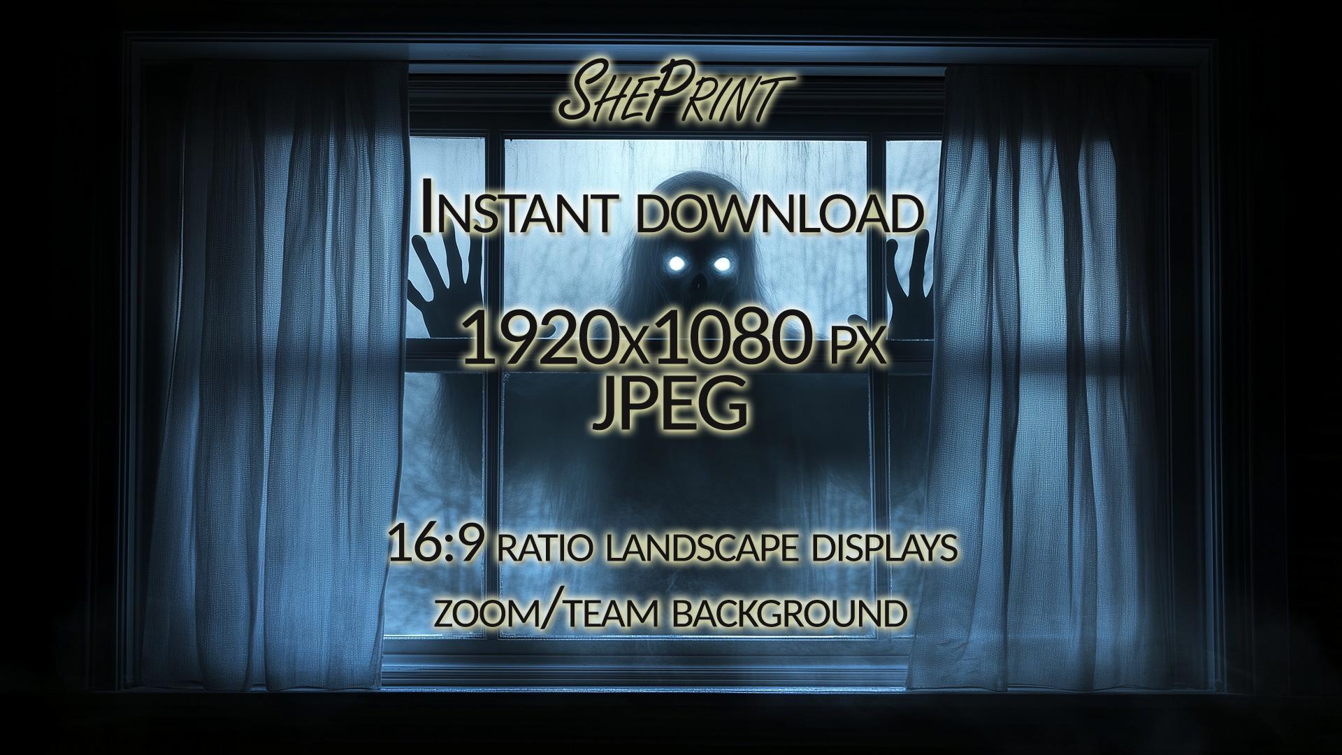 Spooky Halloween Zoom Background, Creature in Window, Digital Download ...
