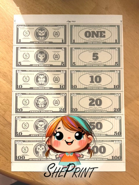 Kids Play Money, Pretend Cash, Printable Dollars for Kids, Classroom ...