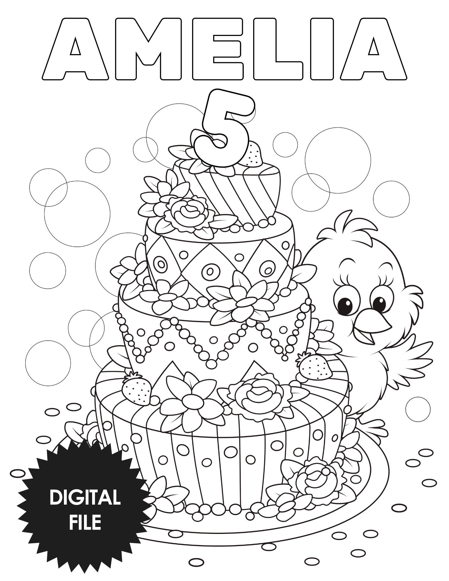 Personalized Birthday Coloring Pages for Kids, Custom Name & Age ...