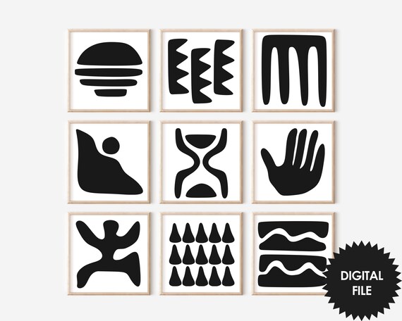 Printable Abstract Art 05 Set of 9 Bundle Print Set Black | Etsy