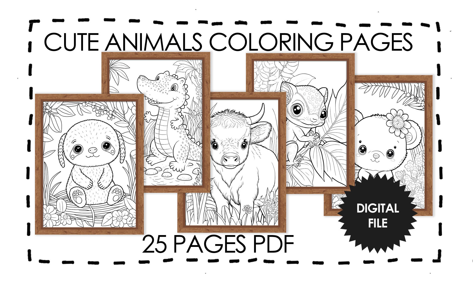 25 Cute Baby Animals Coloring Pages With Wooden Frame, Ready to Hang on ...