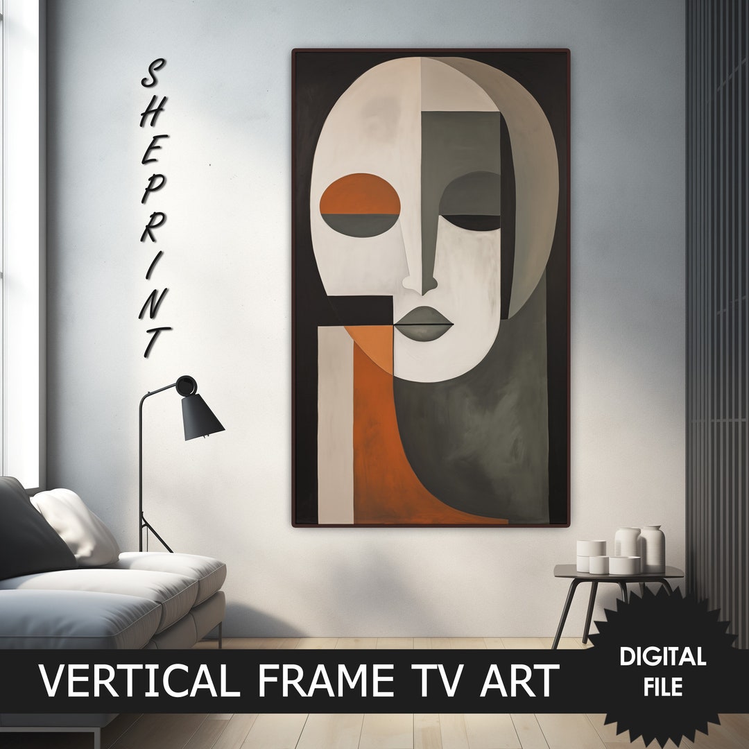 Vertical Frame TV Art, Abstract Face, Digital TV Art, Earthy Neutral ...