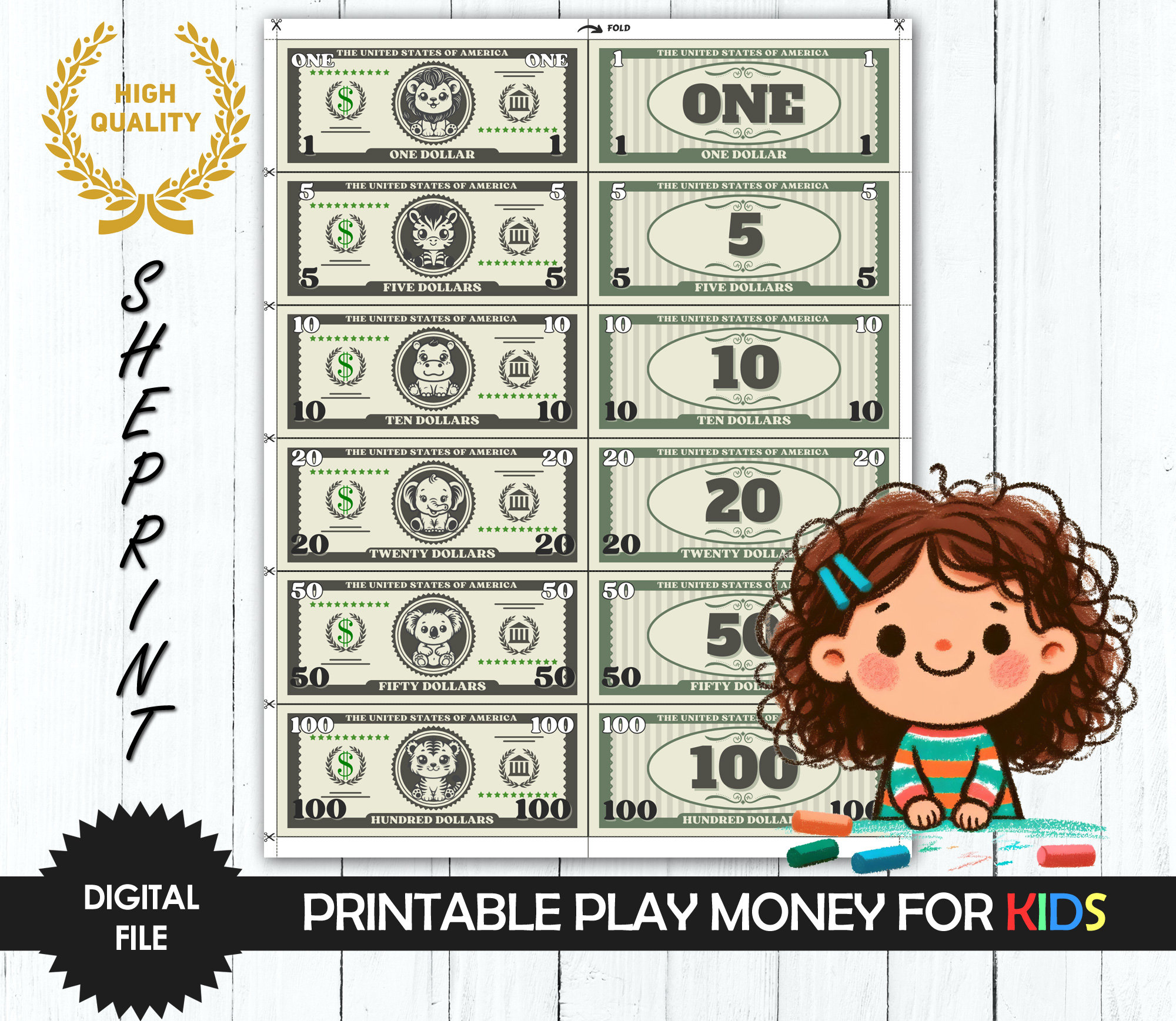 Kids Play Money, Pretend Cash, Printable Dollars for Kids, Classroom ...