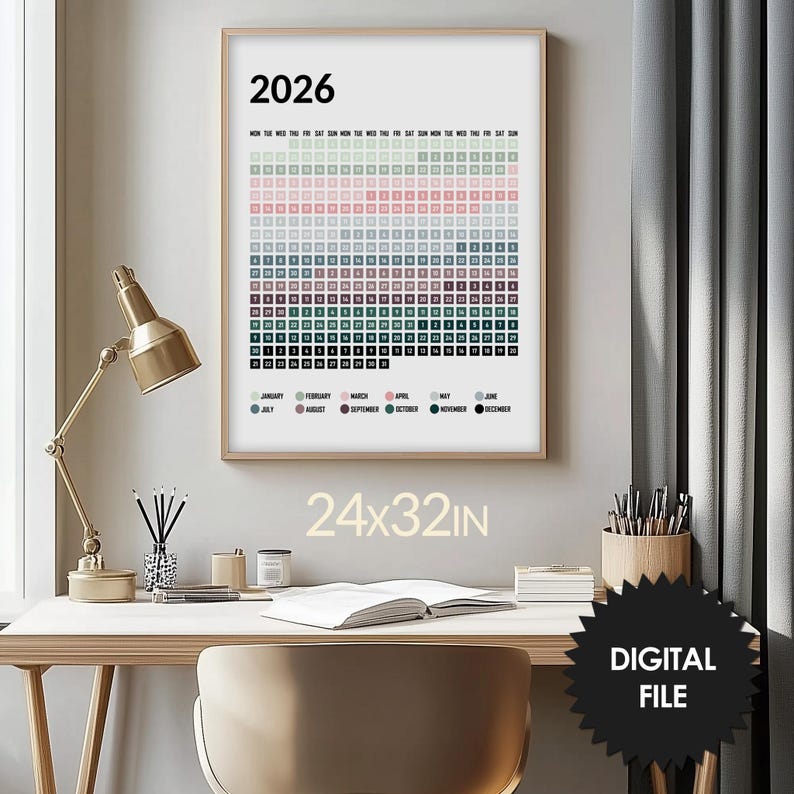 Printable Calendar 2026, Minimalist Wall Art Poster, 24x32inch, Instant ...