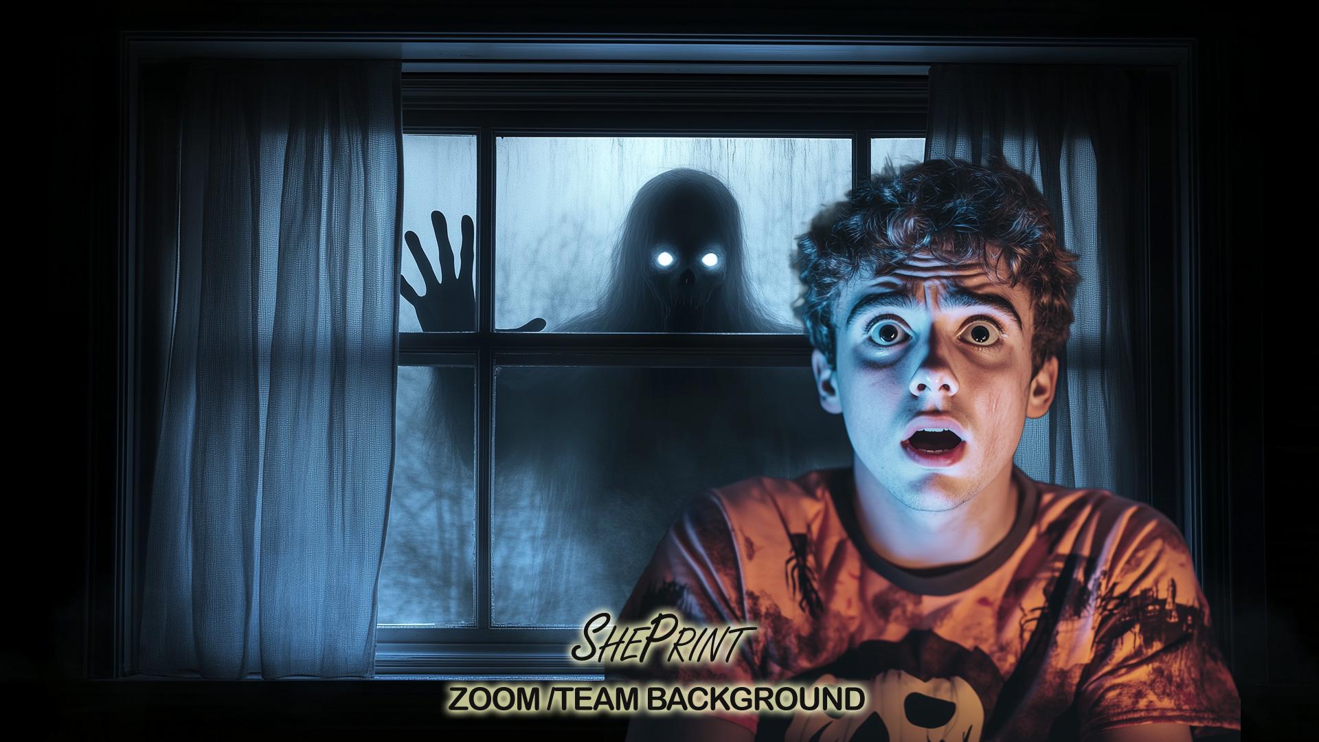 Spooky Halloween Zoom Background, Creature in Window, Digital Download ...