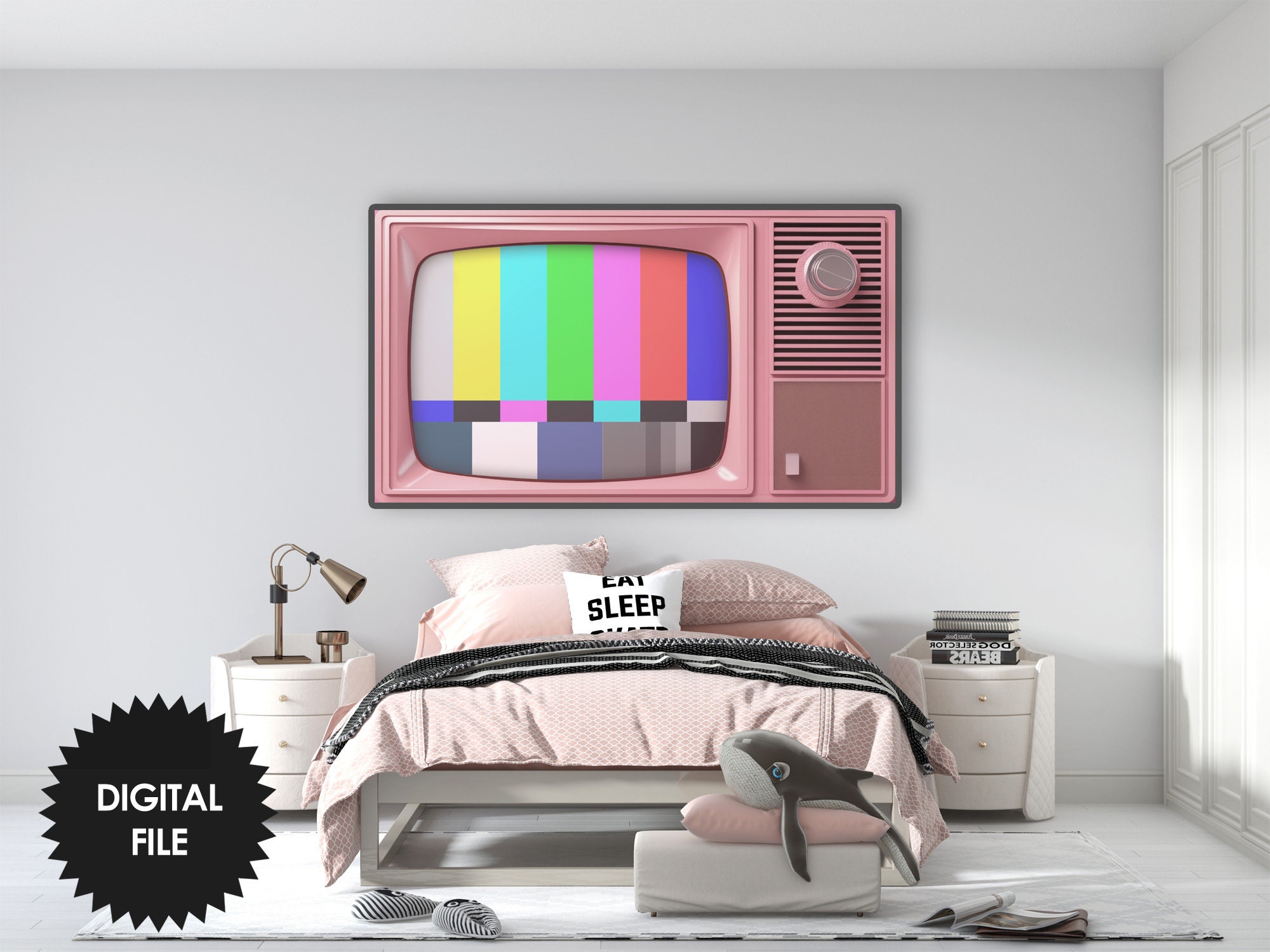 Frame TV Art Pink Retro TV With No Signal Screen | Set of 2 Images ...