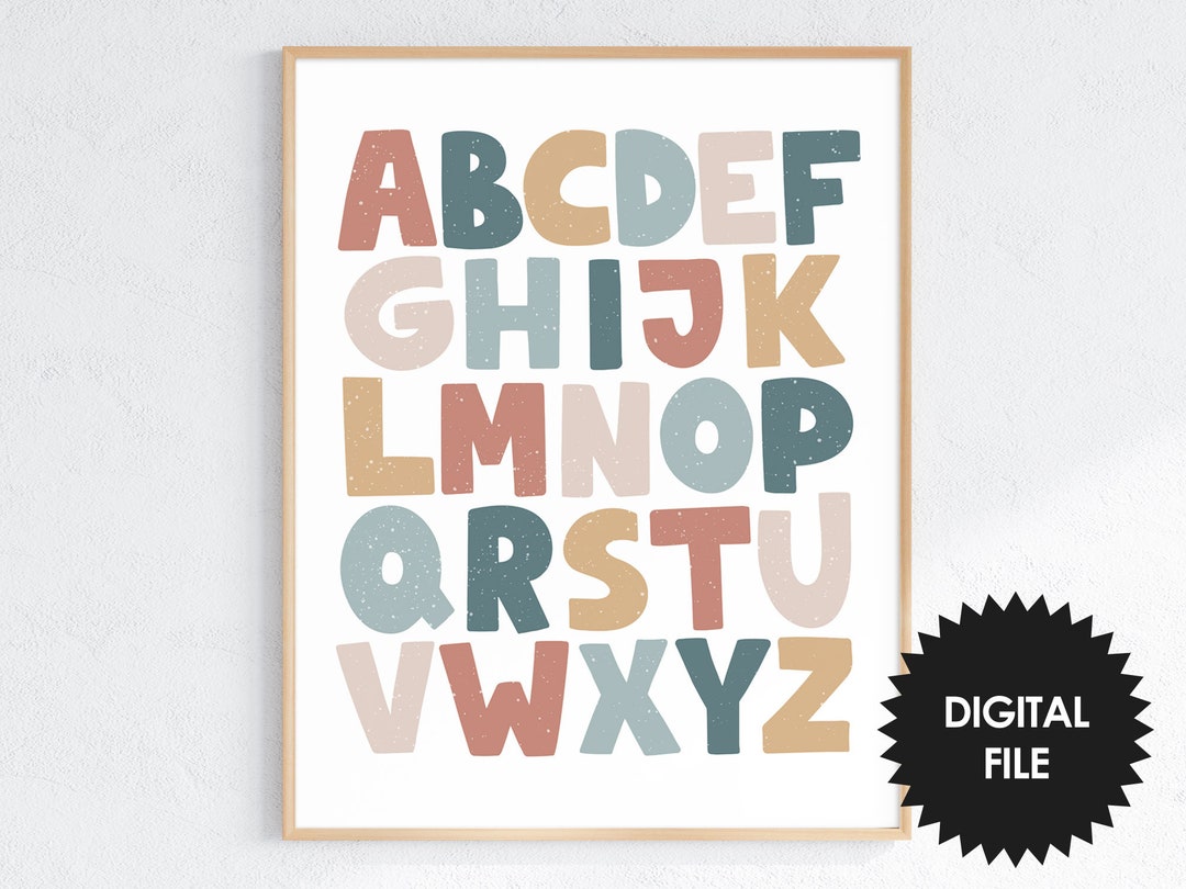 Alphabet Poster, Neutral Boho Nursery, Printable Wall Art, Kids Room ...
