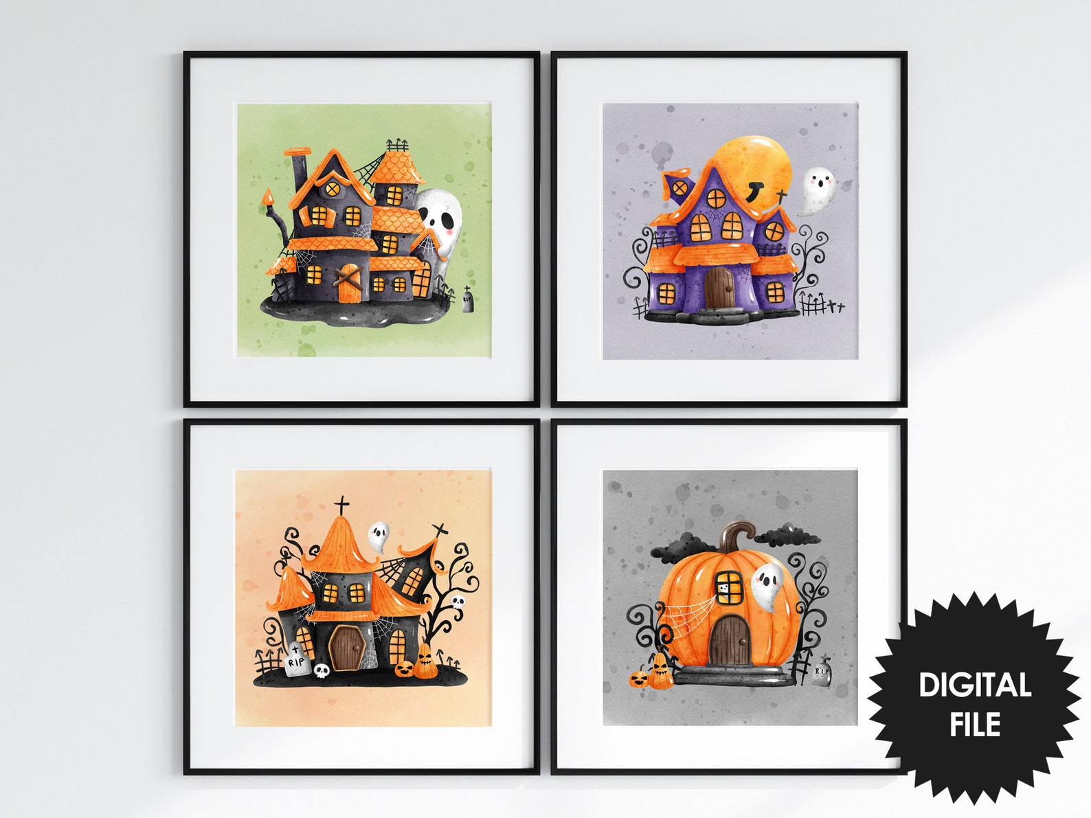 Spooky Halloween Wall Art for Kids, Set of 4 Printables, Digital ...