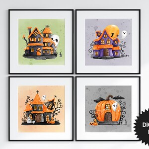 Spooky Halloween Wall Art for Kids, Set of 4 Printables, Digital ...