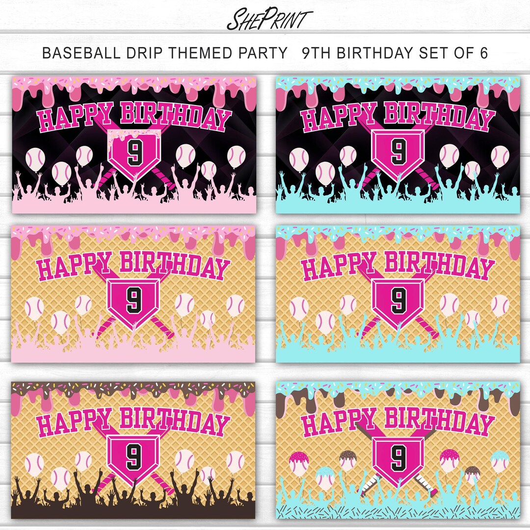 Baseball Drip Themed Party Samsung Frame TV Art for Kids | Happy 9th ...