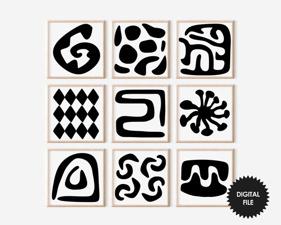 Printable Square Abstract Set of 9 Bundle Print Set Black | Etsy