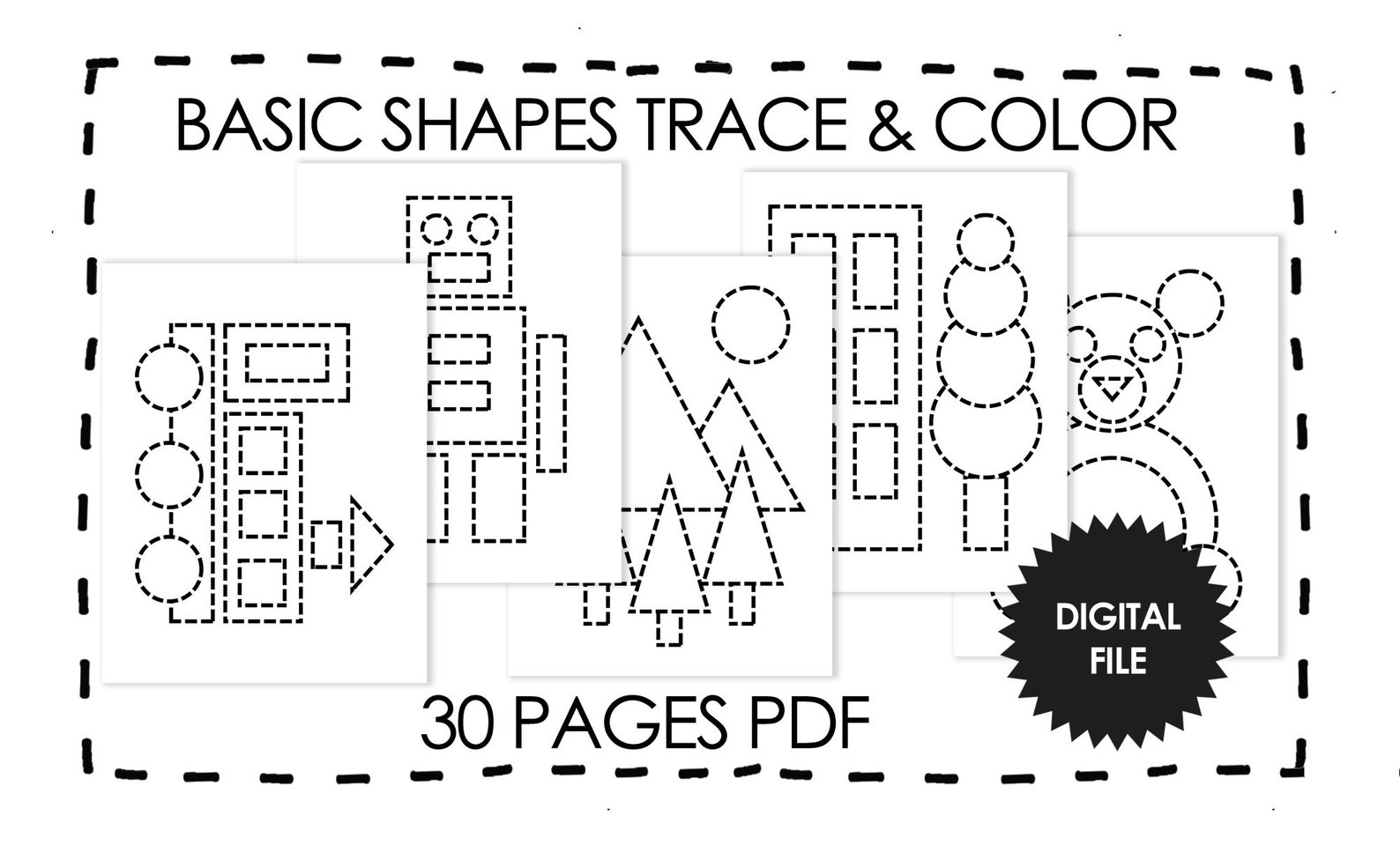 Kids Basic Shapes Trace and Color Worksheets, 30 Pages, PDF Download - Etsy