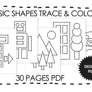 Kids Basic Shapes Trace and Color Worksheets, 30 Pages, PDF Download - Etsy