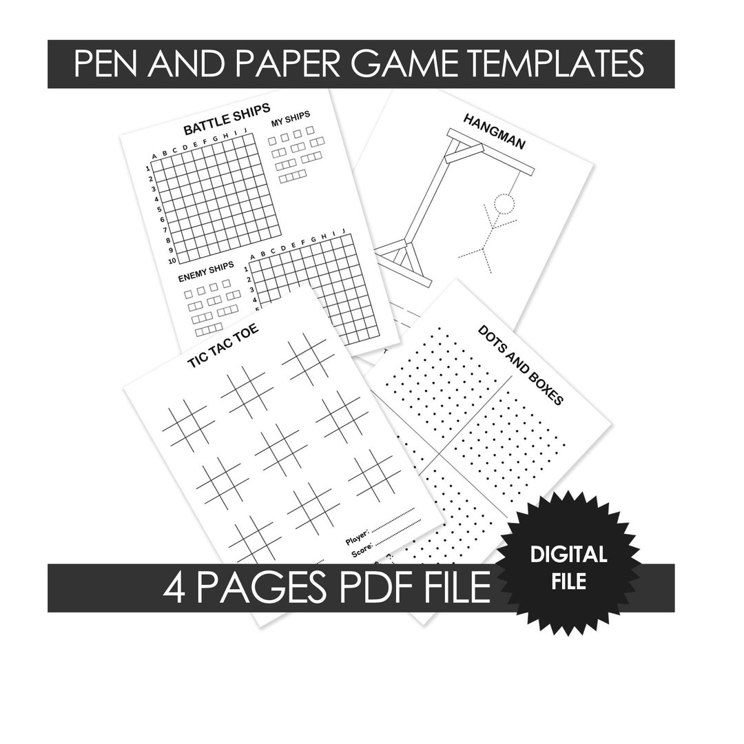 Printable Pen and Paper Games Travel or Party Games Battle - Etsy