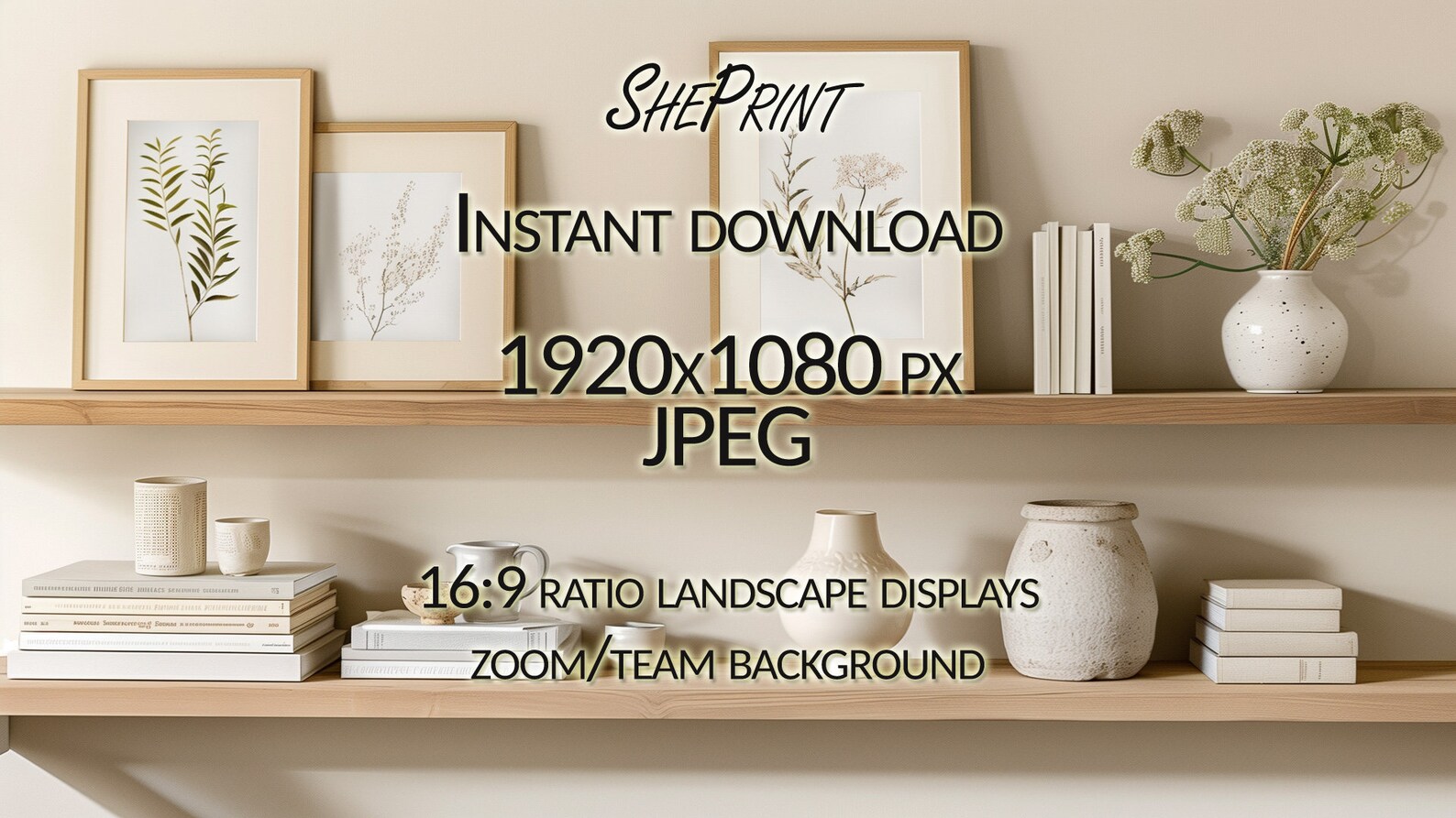 Zoom Background, Elegant Neutral Colors Shelves, Original and Blur ...