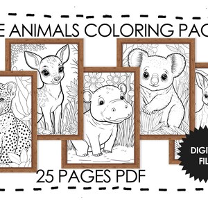 25 Cute Baby Animals Coloring Pages With Wooden Frame, Ready to Hang on ...