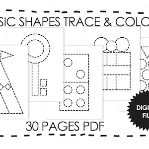 Kids Basic Shapes Trace and Color Worksheets, 30 Pages, PDF Download - Etsy