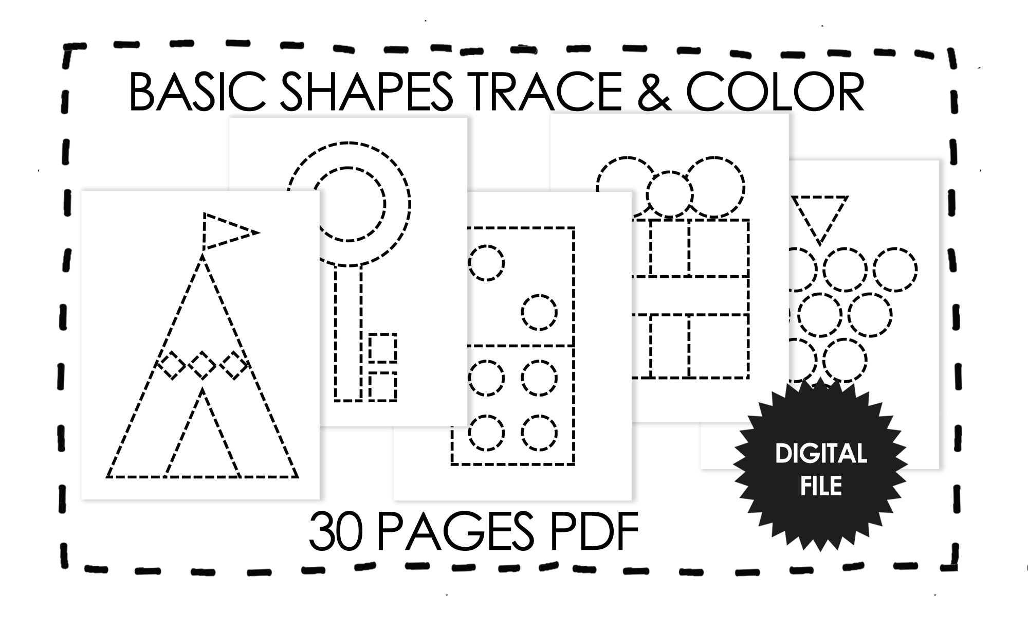Kids Printables, Basic Shapes Trace & Color 30 Pages, Kindergarten ...
