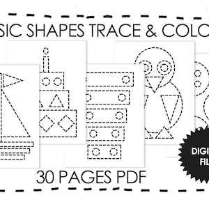 Kids Printables, Basic Shapes Trace & Color 30 Pages, Kindergarten ...