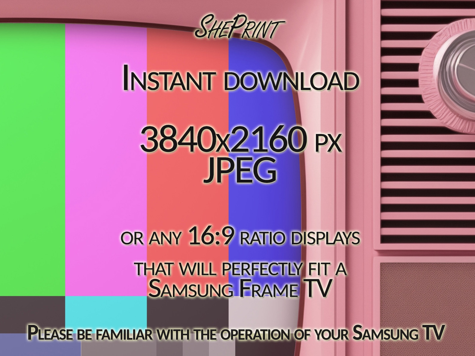 Frame TV Art Pink Retro TV With No Signal Screen | Set of 2 Images ...