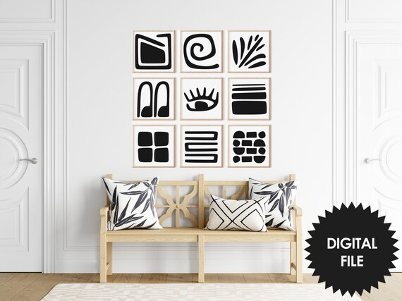 Printable Abstract Art 08 Set of 9 Bundle Print Set Black & | Etsy