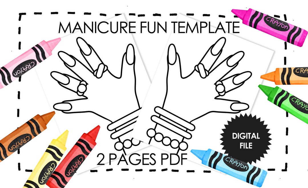 Manicure Fun Coloring Pages for Girls, Nail Salon Pretend Play, 2 Pages ...