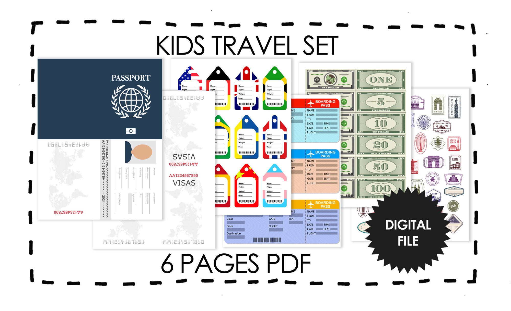 Kids Pretend Play Travel Set, Passport, Boarding Pass, Digital Download ...
