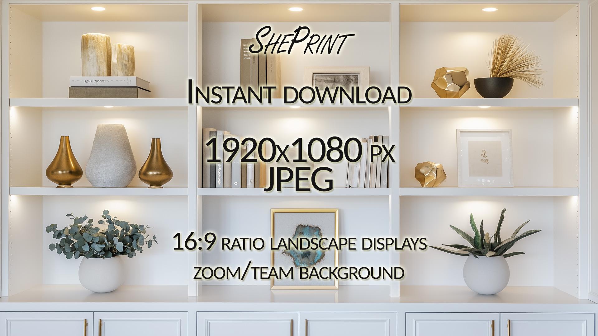 Zoom Background, White Elegant Bookcase With Lights, Original & Blur ...