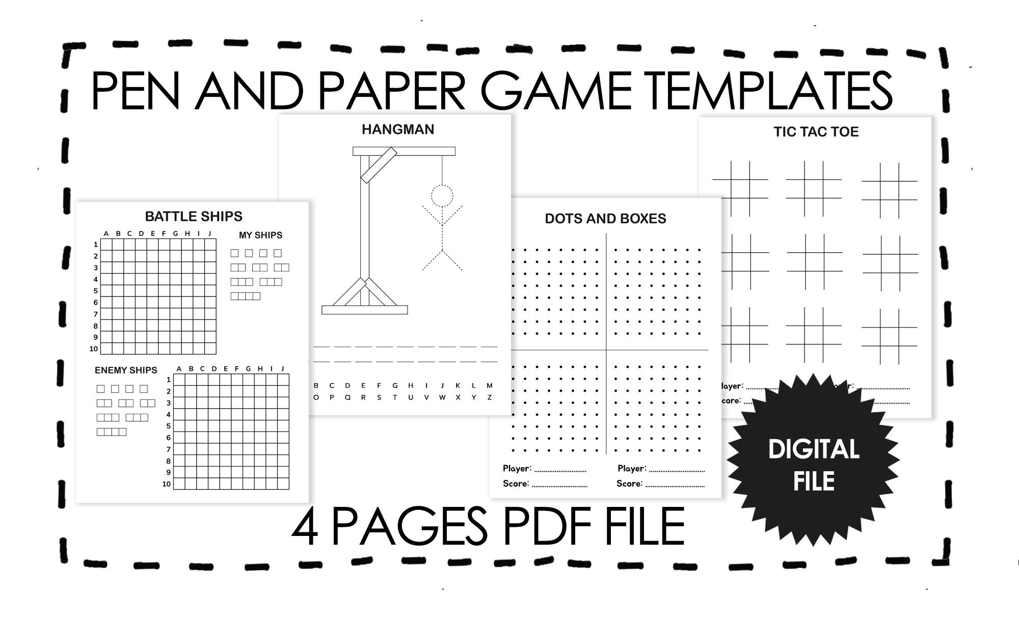 Printable Pen and Paper Games, Travel or Party Games, Battle Ships ...