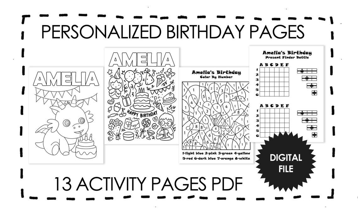 Personalized Birthday Coloring Pages for Kids,custom Name & Age ...