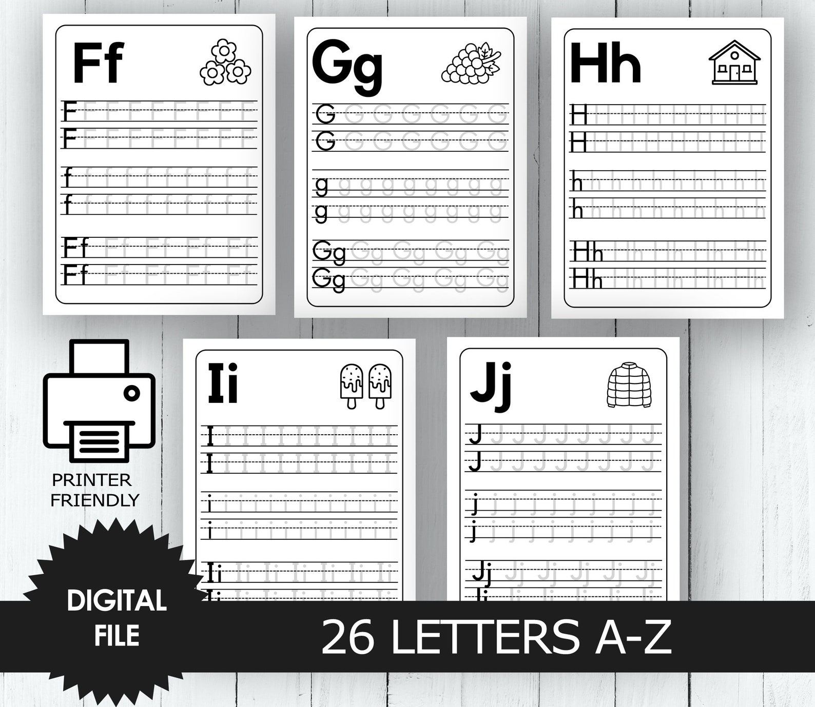 Alphabet Letter Tracing A-Z, Uppercase and Lowercase, Kindergarten and ...
