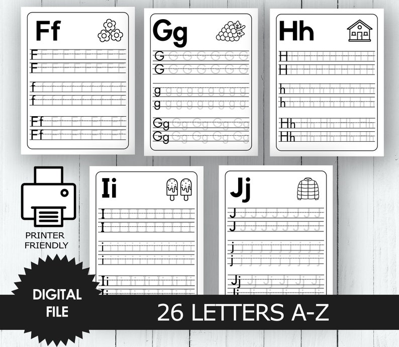 Alphabet Letter Tracing A-Z, Uppercase and Lowercase, Kindergarten and ...