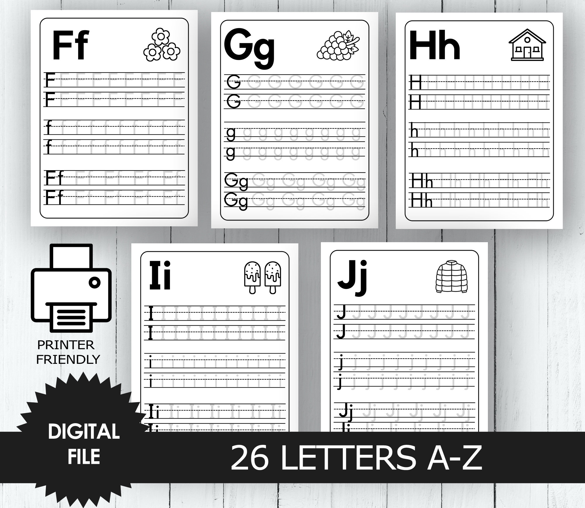 Alphabet Letter Tracing A-Z, Uppercase and Lowercase, Kindergarten and ...