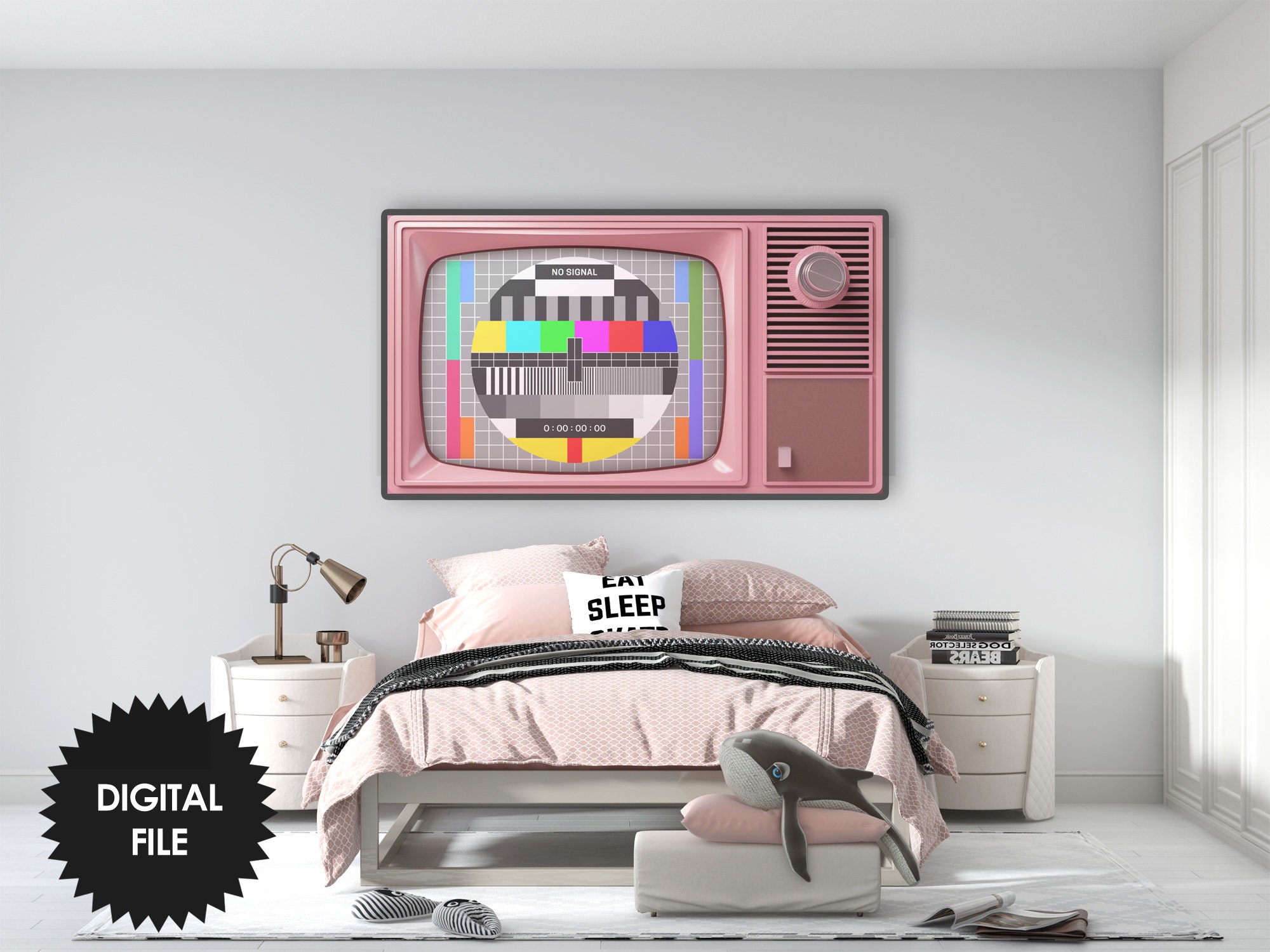 Frame TV Art Pink Retro TV With No Signal Screen | Set of 2 Images ...