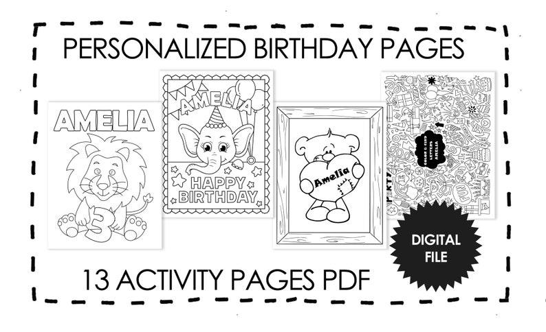 Personalized Birthday Coloring Pages for Kids,custom Name & Age ...
